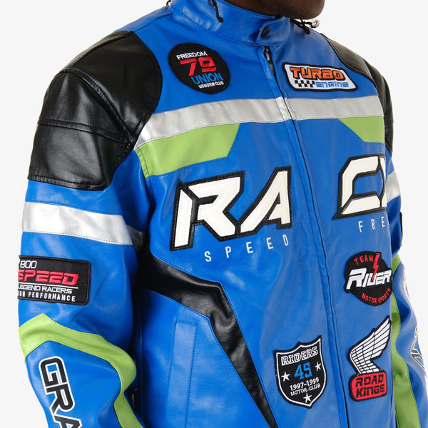 Copper Rivet - Blue Race Moto PU Jacket– Sixteen Bars